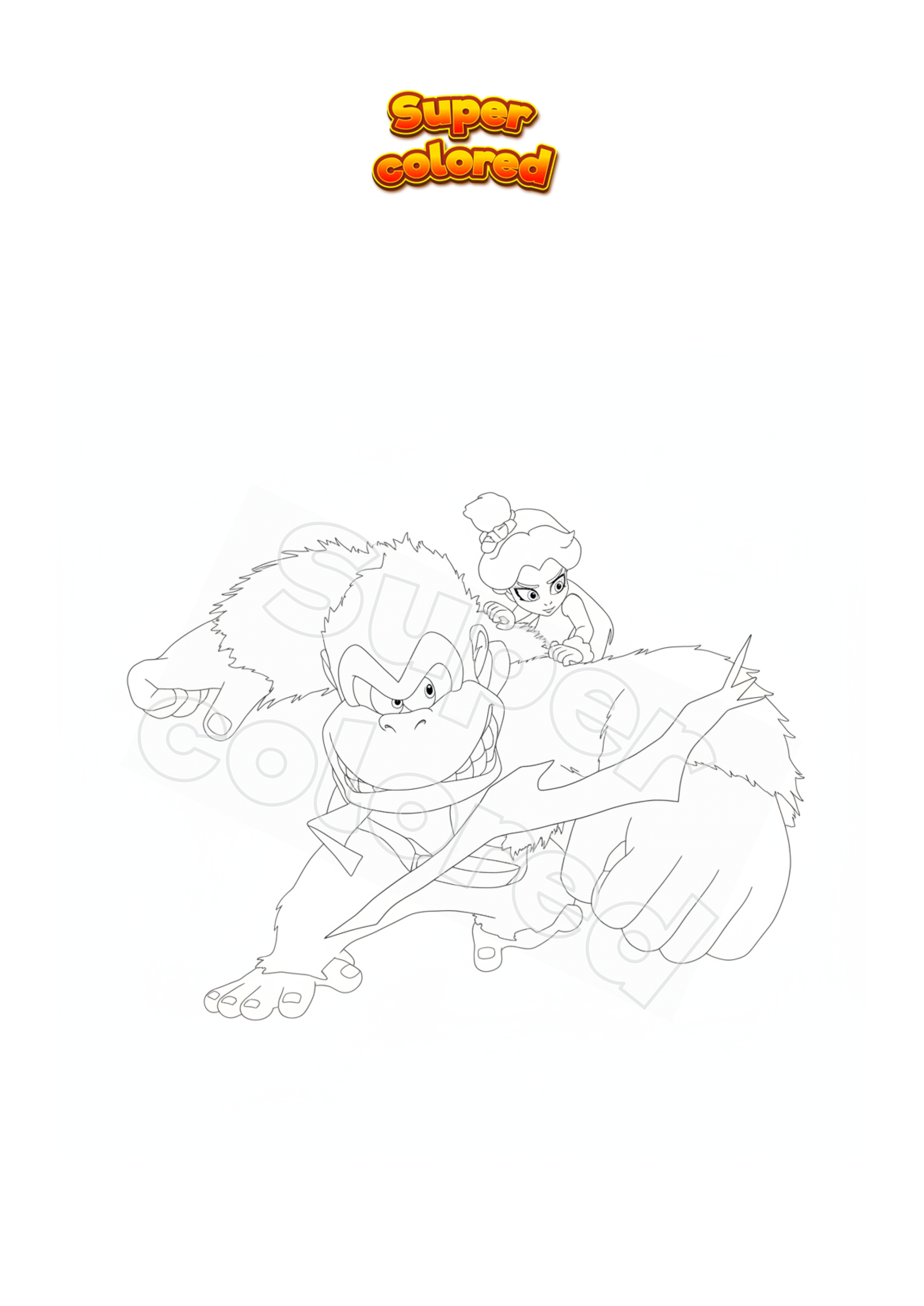 Ausmalbild Pauline mit Donkey Kong