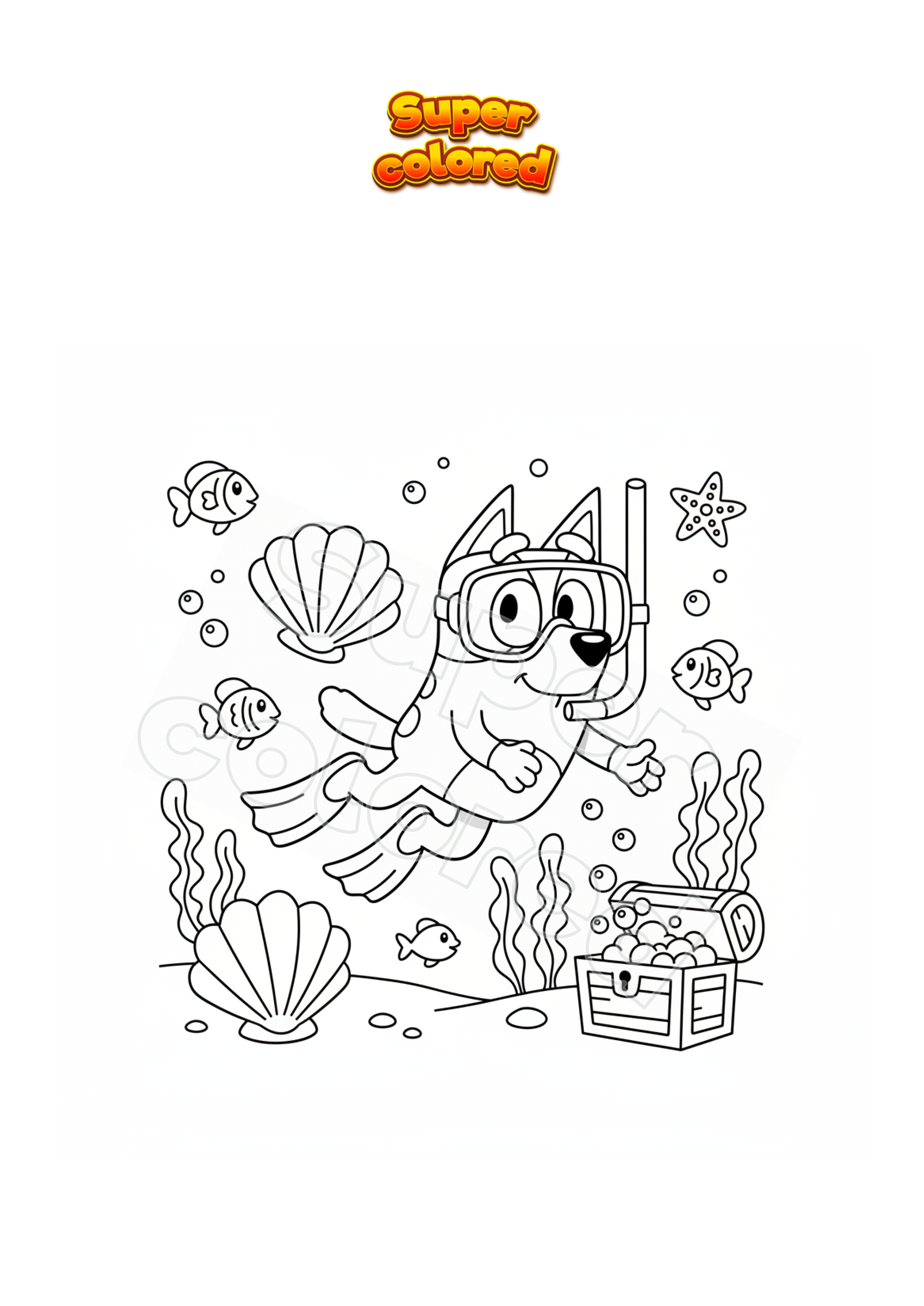 Coloring page Bluey in the ocean