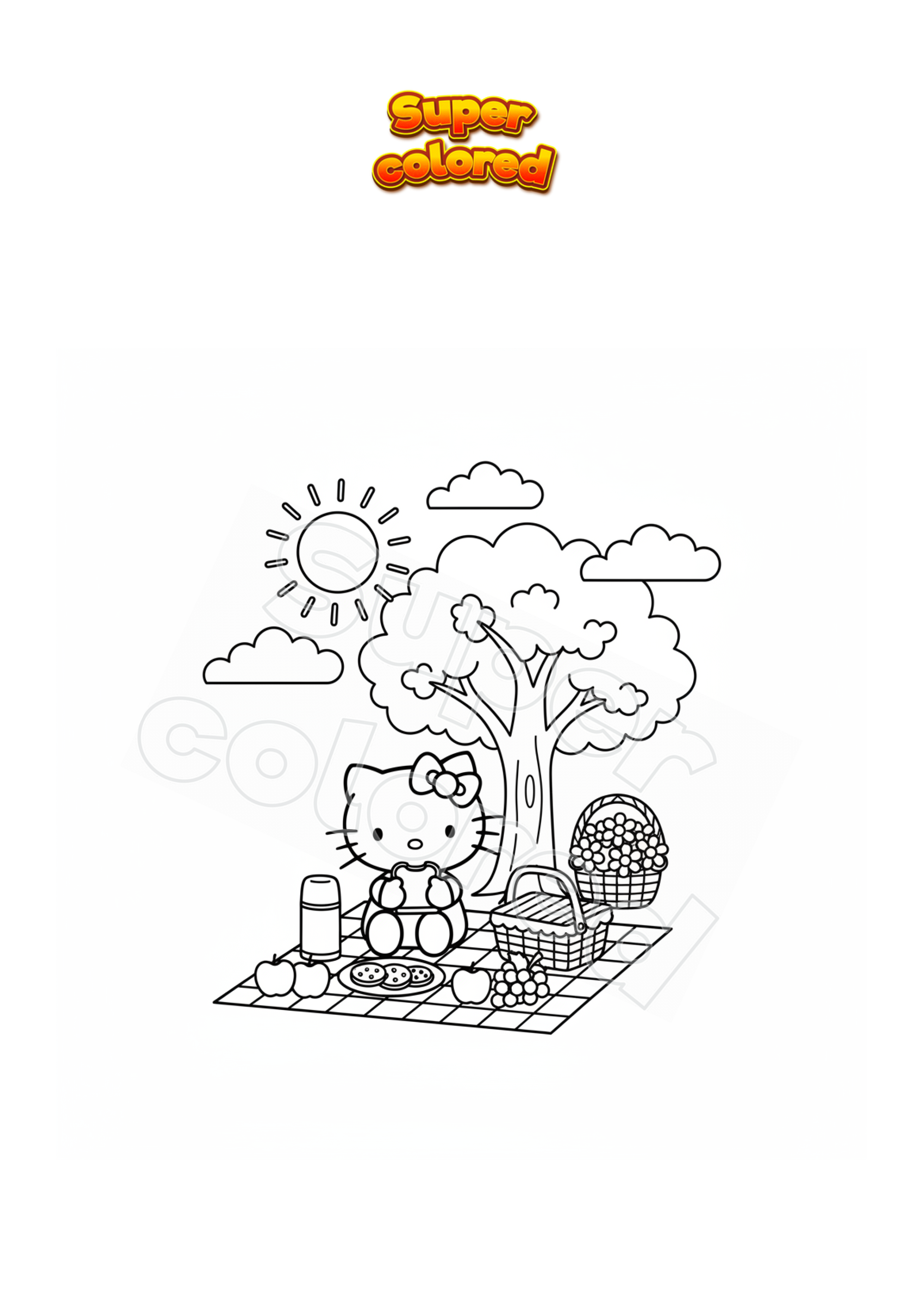 Coloring page Hello Kitty has a picnic