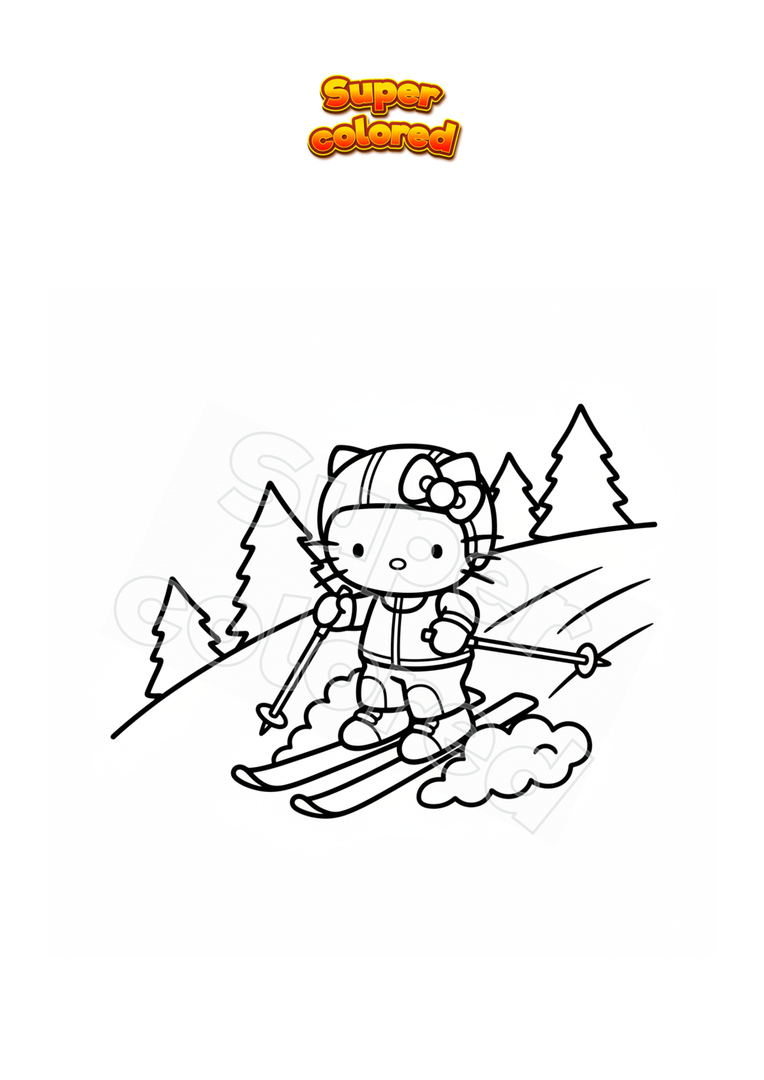 Coloring page Hello Kitty skis