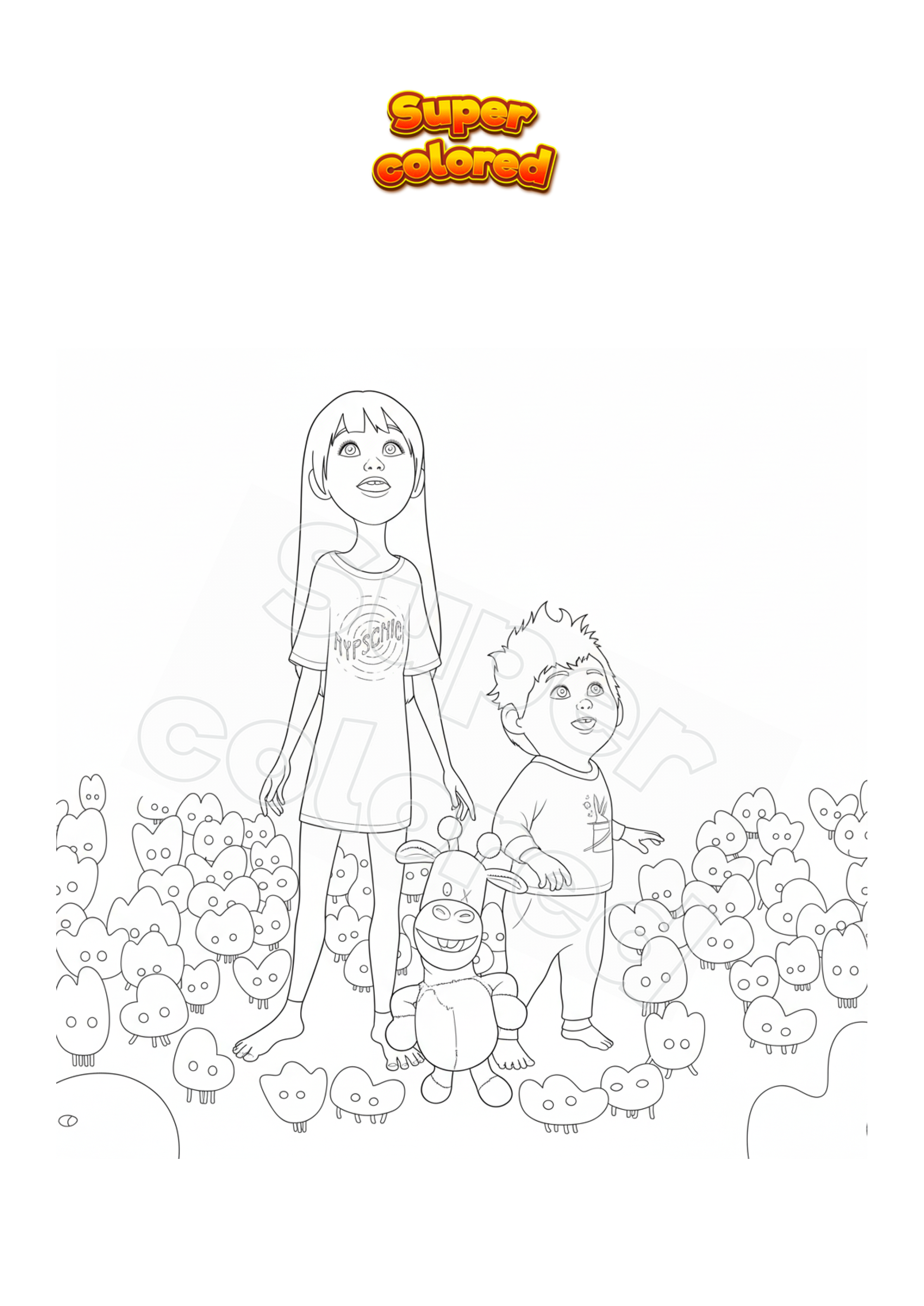 Coloring page Stevie and Elliot with mom and dad