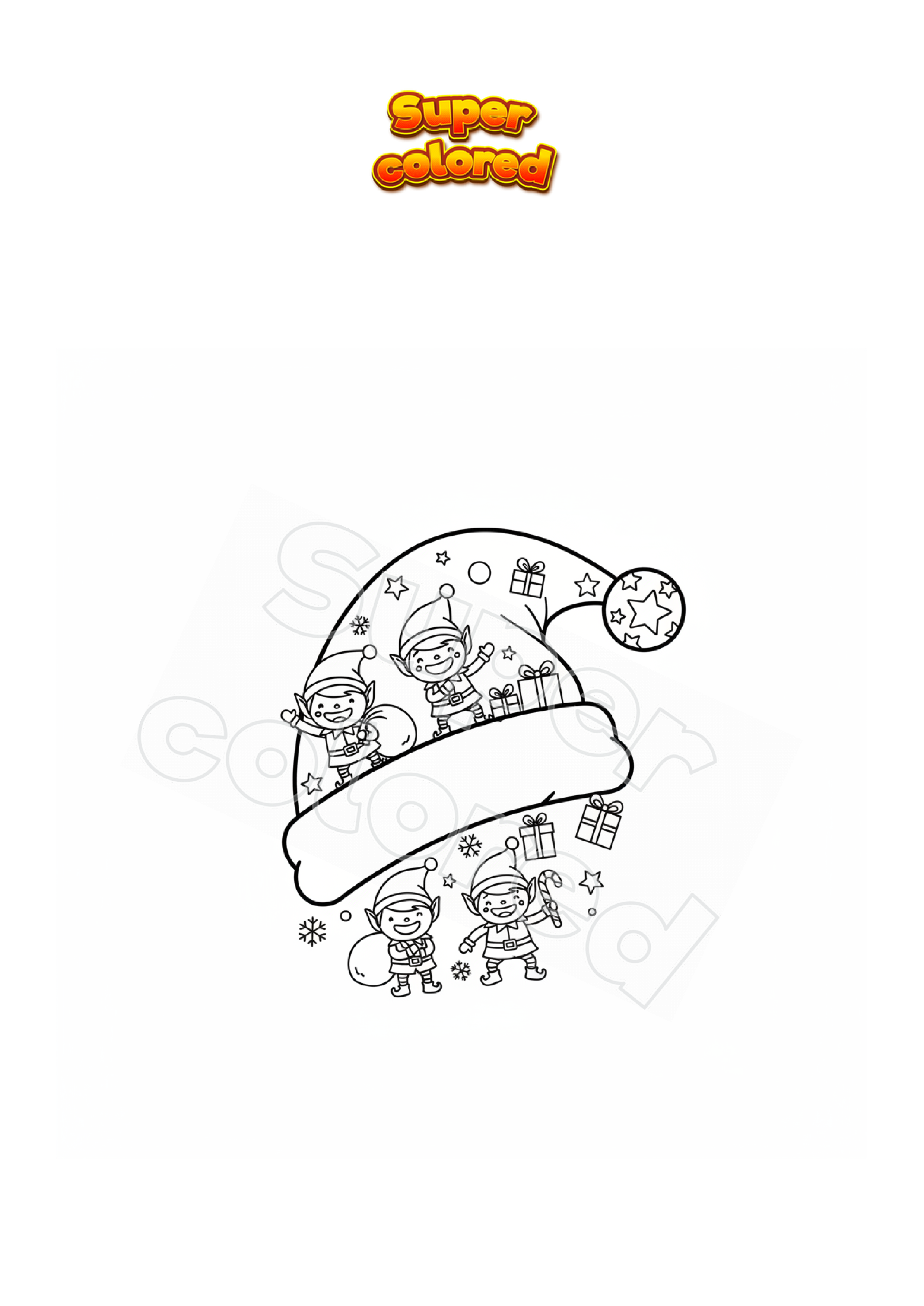 Dibujo para colorear Gorro de Papá Noel con elfos - Supercolored.com
