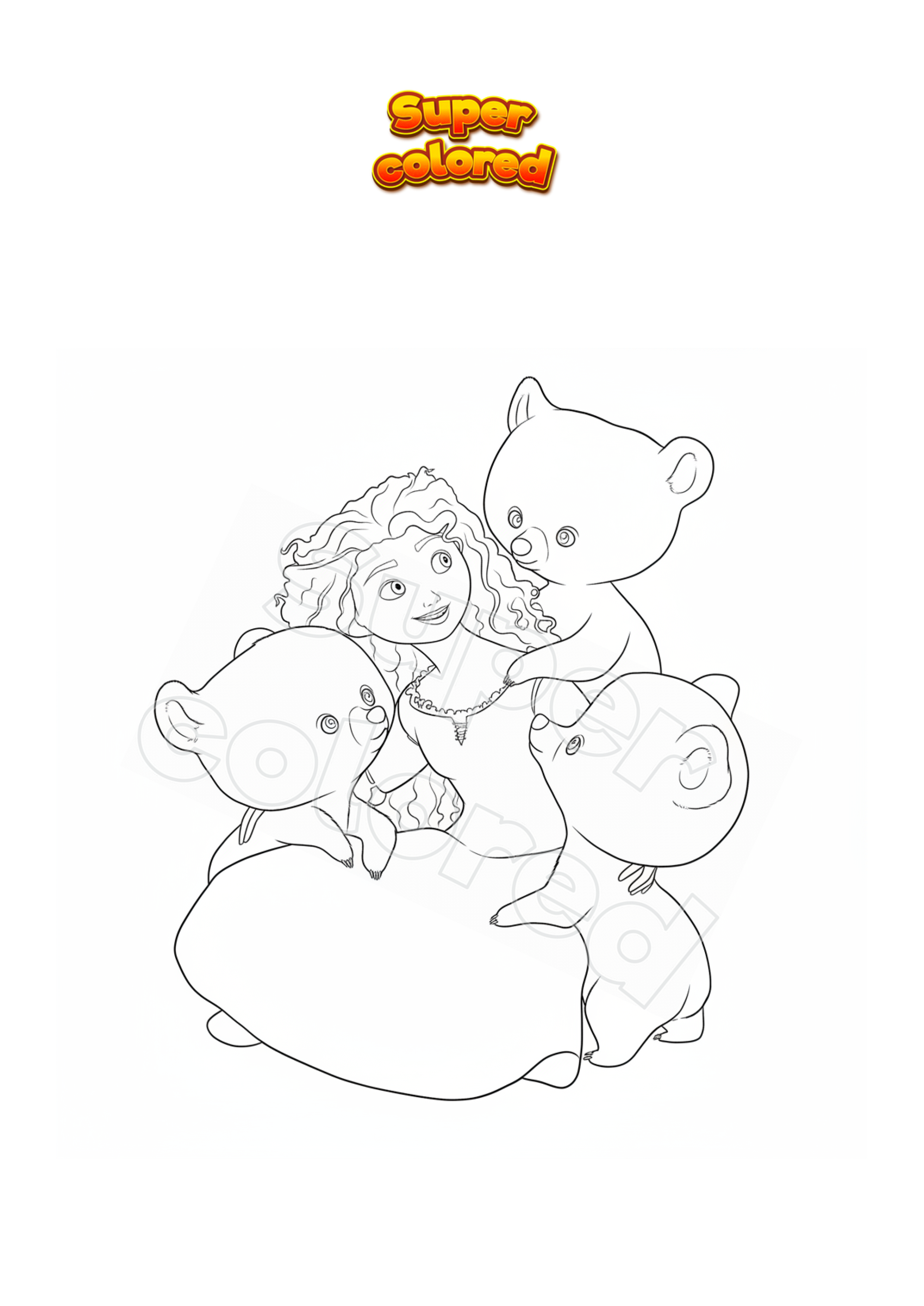 Dibujo para colorear Mérida y los Hermanos Oso