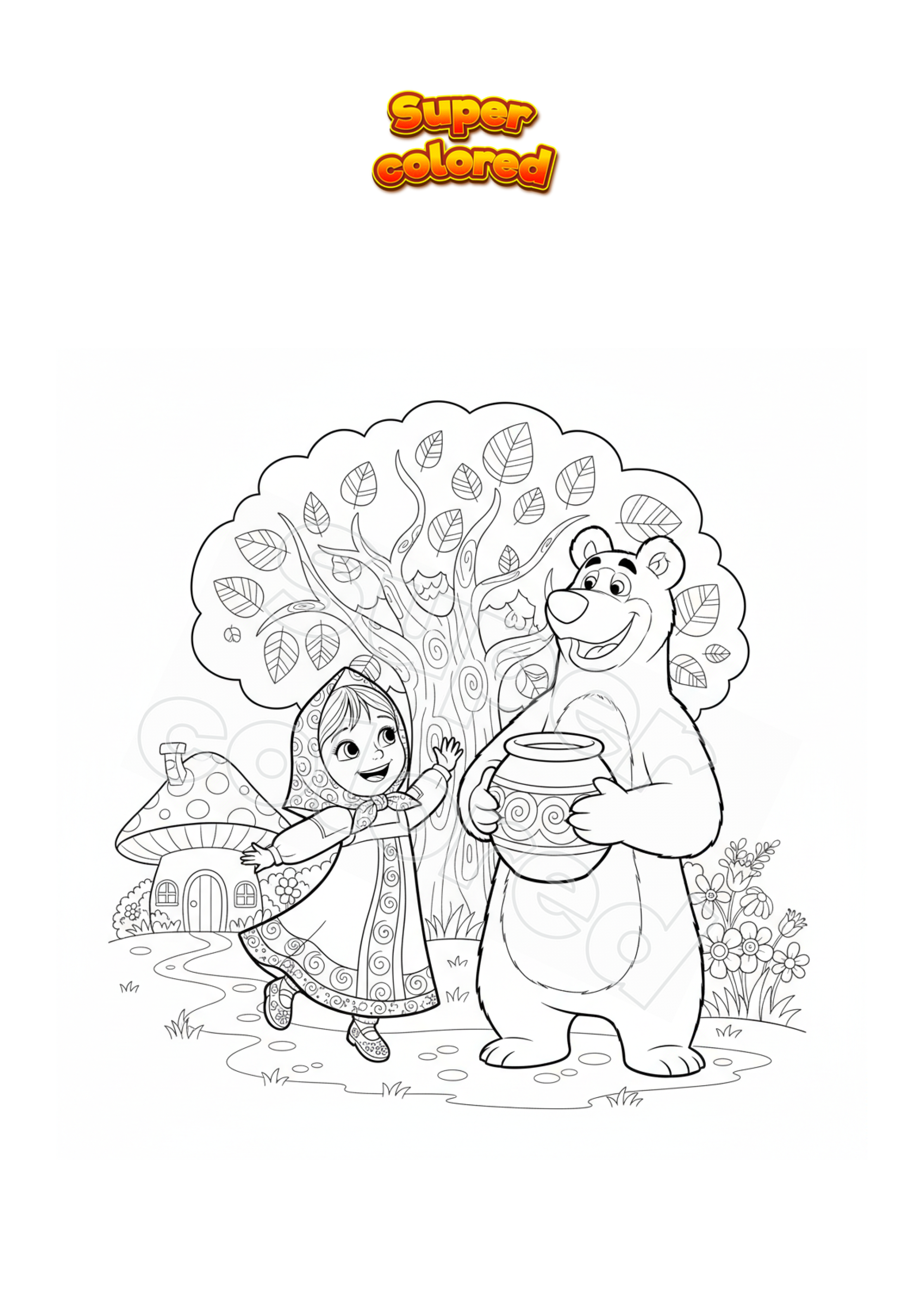 Disegno da colorare Masha e Orso si fanno un selfie